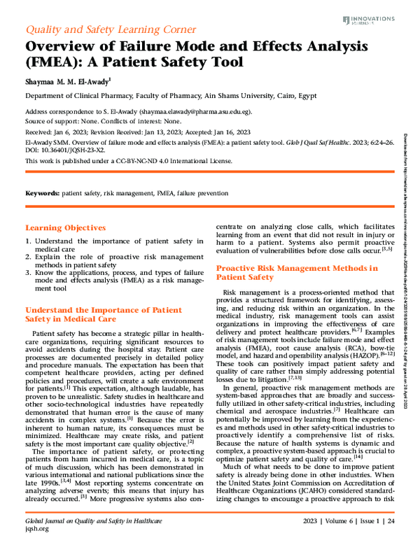 (PDF) Overview of Failure Mode and Effects Analysis (FMEA): A Patient ...