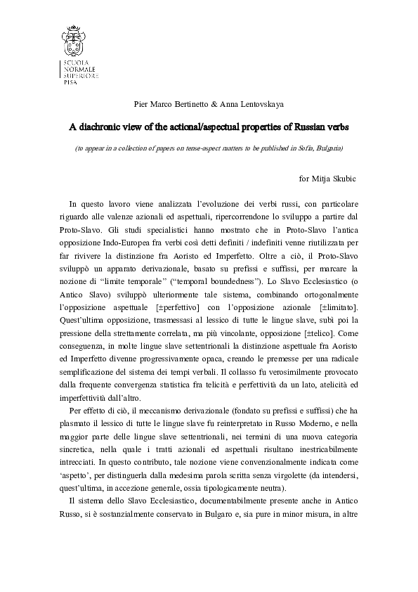 (PDF) A diachronic view of the actional/aspectual properties of Russian ...