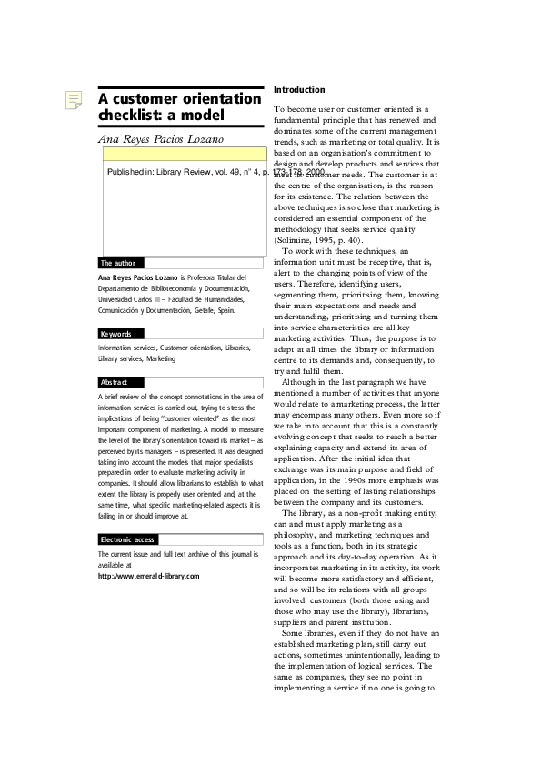(PDF) A customer orientation checklist: a model