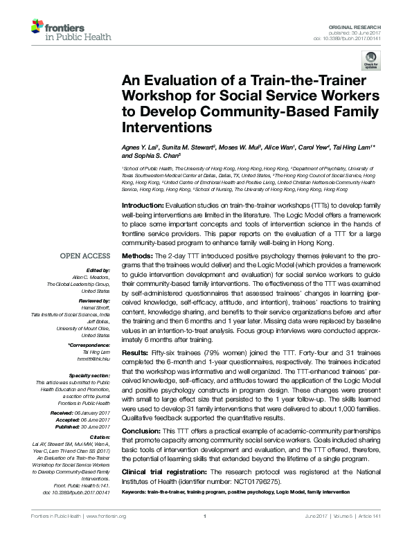 (PDF) An Evaluation of a Train-the-Trainer Workshop for Social Service ...