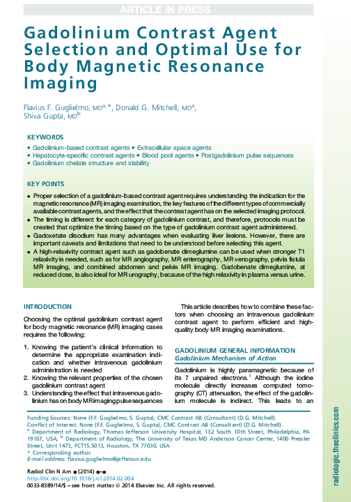 (PDF) Gadolinium Contrast Agent Selection and Optimal Use for Body MR ...
