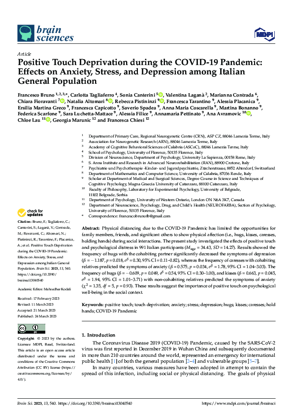 (PDF) Positive Touch Deprivation during the COVID-19 Pandemic: Effects ...