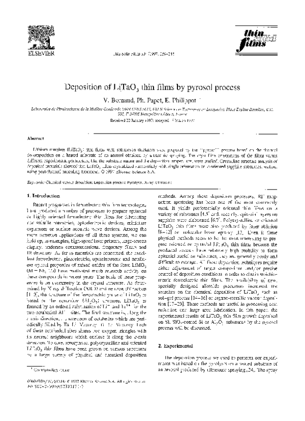 (PDF) Deposition of LiTaO3 thin films by pyrosol process