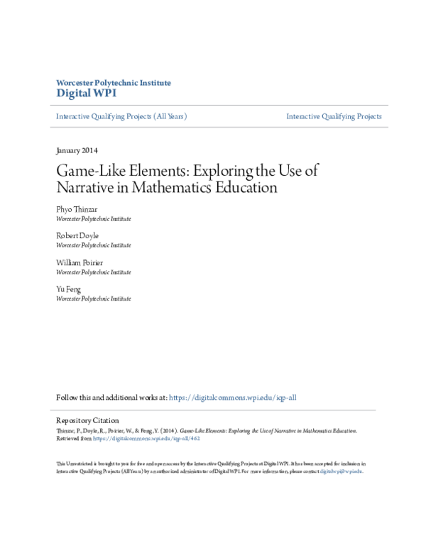 (PDF) Game-Like Elements: Exploring the Use of Narrative in Mathematics ...