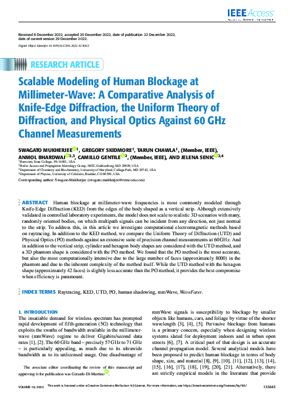 (PDF) Scalable Modeling of Human Blockage at Millimeter-Wave: A Comparative Analysis of Knife ...