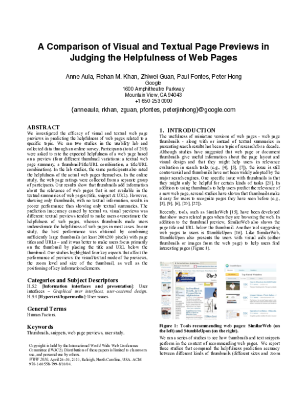 (PDF) A comparison of visual and textual page previews in judging the helpfulness of web pages