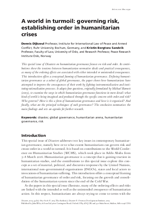 (PDF) A world in turmoil: governing risk, establishing order in ...