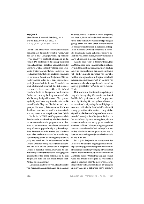 (PDF) Resensie: Wolf, wolf | Neil Cochrane - Academia.edu