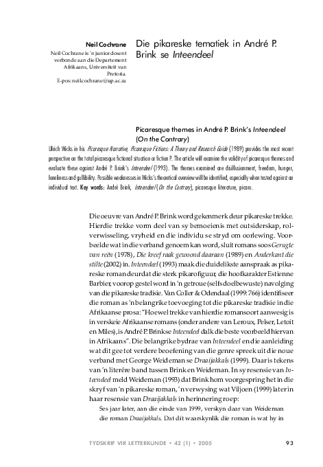 (PDF) Die pikareske tematiek in André P. Brink se Inteendeel
