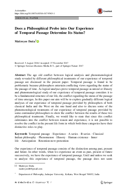 (PDF) Does a Philosophical Probe into Our Experience of Temporal ...
