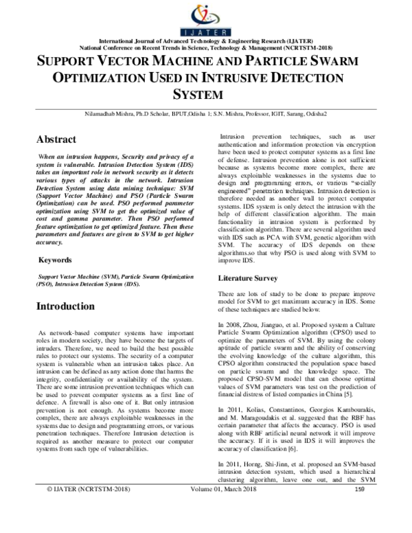 (PDF) Support Vector Machine and Particle Swarm Optimization Used in ...