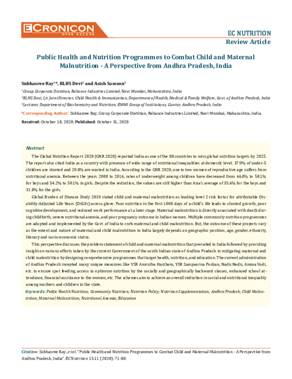 (PDF) Public Health and Nutrition Programmes to Combat Child and ...
