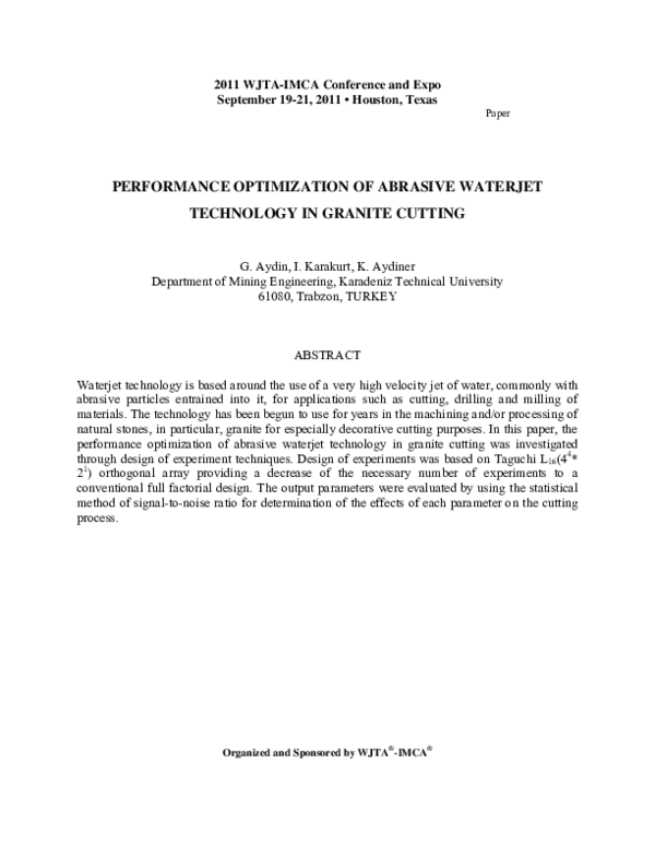 (PDF) Performance Optimization of Abrasive Waterjet Technology in Granite Cutting