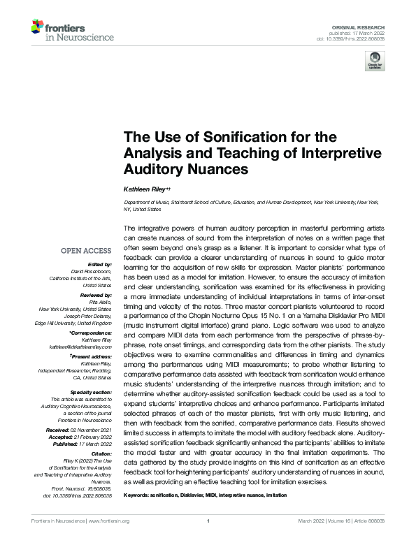(PDF) The Use of Sonification for the Analysis and Teaching of Interpretive Auditory Nuances