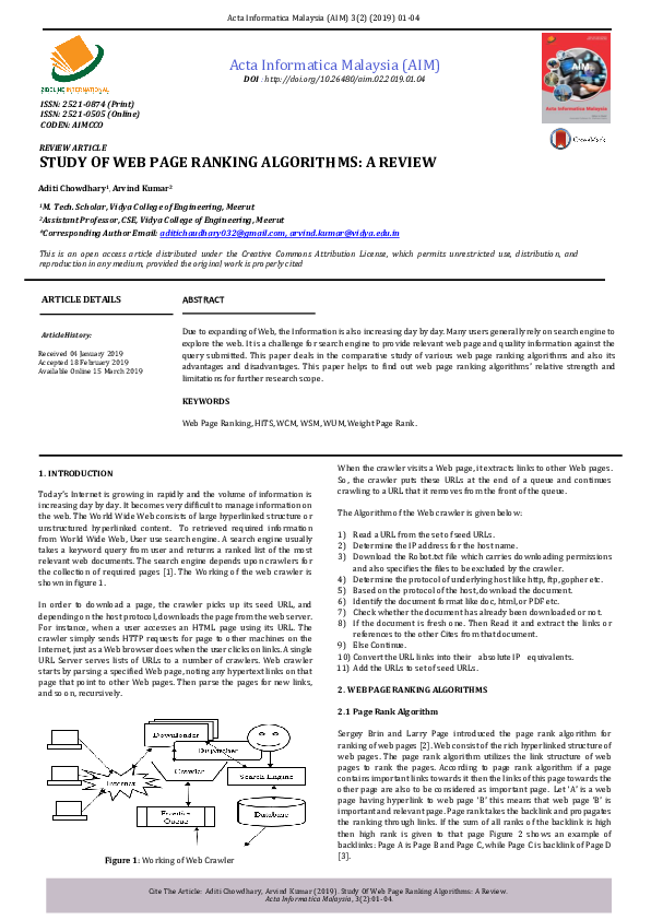 (PDF) Study of Web Page Ranking Algorithms: A Review