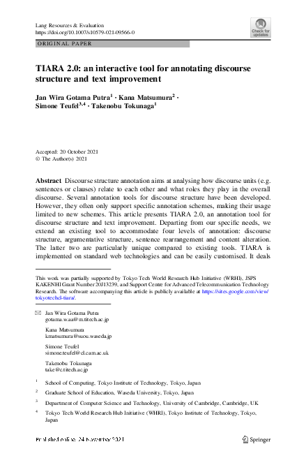 (PDF) TIARA 2.0: an interactive tool for annotating discourse structure and text improvement