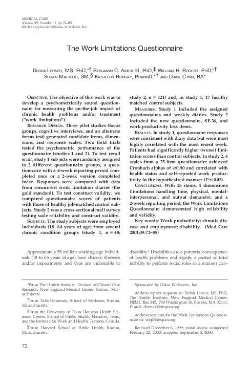 (PDF) The Work Limitations Questionnaire