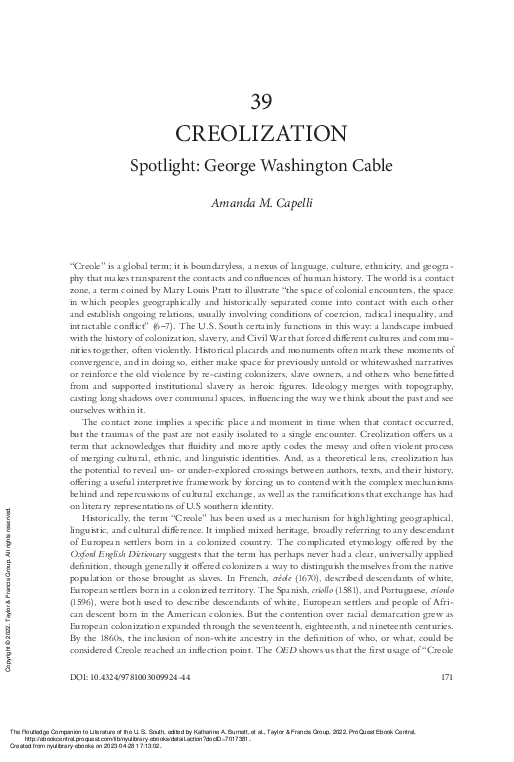 (PDF) CREOLIZATION; Spotlight: George Washington Cable