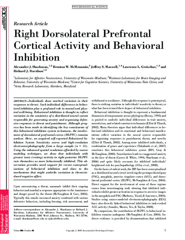 (PDF) Right dorsolateral prefrontal cortical activity and behavioral ...