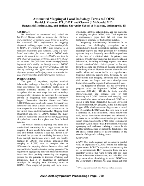 (PDF) Automated mapping of local radiology terms to LOINC