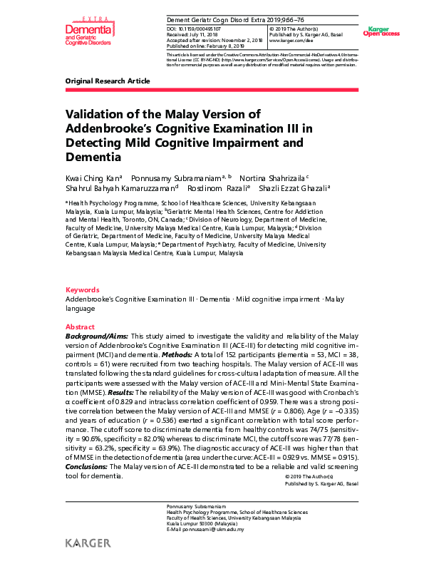 (PDF) Validation of the Malay Version of Addenbrooke’s Cognitive ... (PDF) Validation of the Malay Version of Addenbrooke’s Cognitive ...