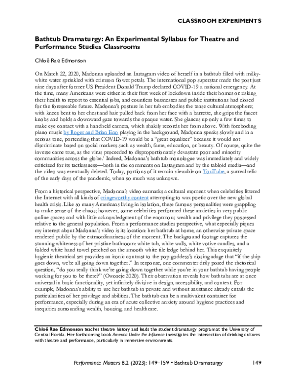 (PDF) Bathtub Dramaturgy: An Experimental Syllabus for Theatre and ...