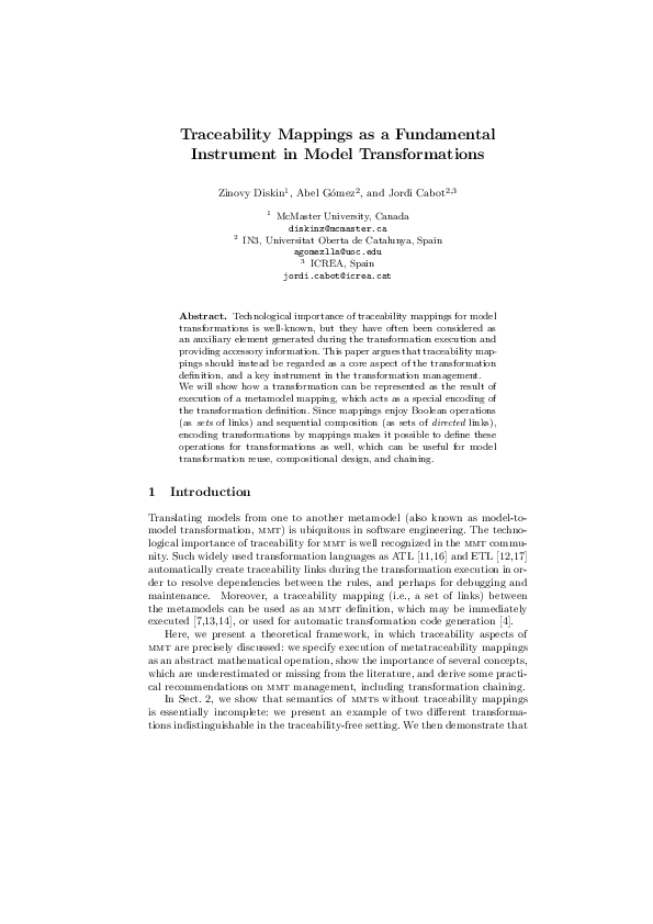 (PDF) Traceability Mappings as a Fundamental Instrument in Model Transformations