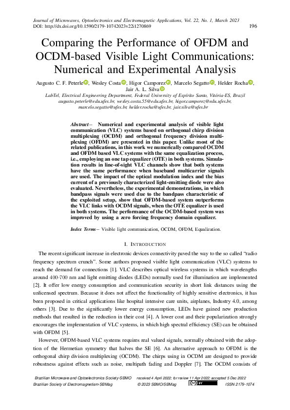 (PDF) Comparing the Performance of OFDM and OCDM-based Visible Light Communications: Numerical ...