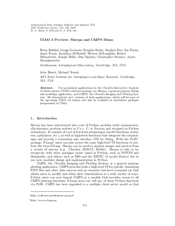 (PDF) CIAO 4 Preview: Sherpa and ChIPS Demo