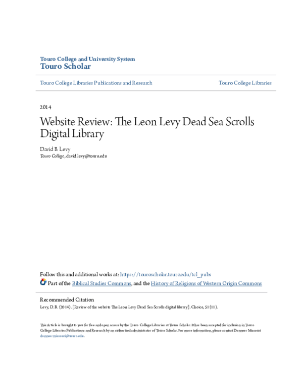 (PDF) The Leon Levy Dead Sea Scrolls Digital Library