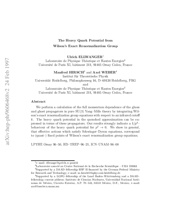 (PDF) The heavy quark potential from Wilson's exact renormalization group