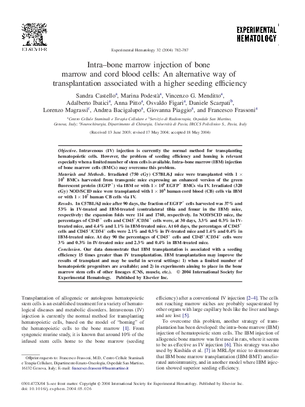 (PDF) Intra–bone marrow injection of bone marrow and cord blood cells ...