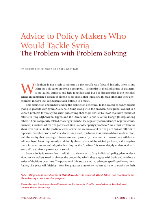 (PDF) Advice to Policy Makers Who Would Tackle Syria: The Problem with ...