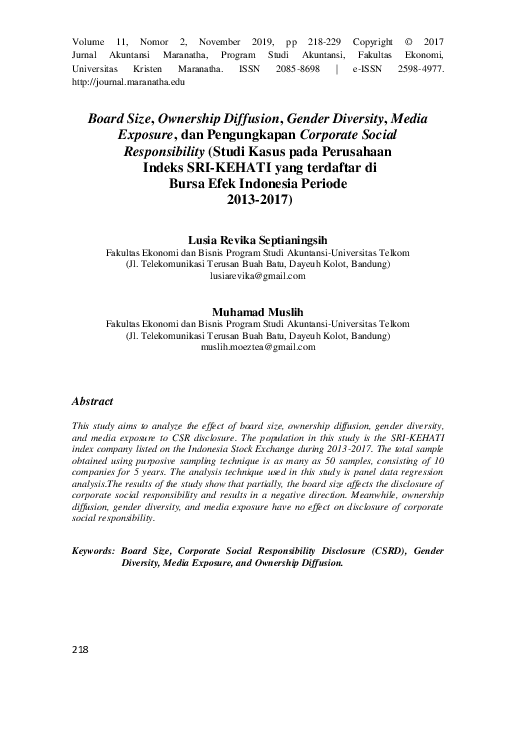 (PDF) Board Size, Ownership Diffusion, Gender Diversity, Media Exposure ...