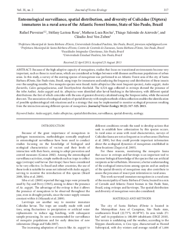 (PDF) Entomological surveillance, spatial distribution, and diversity ...