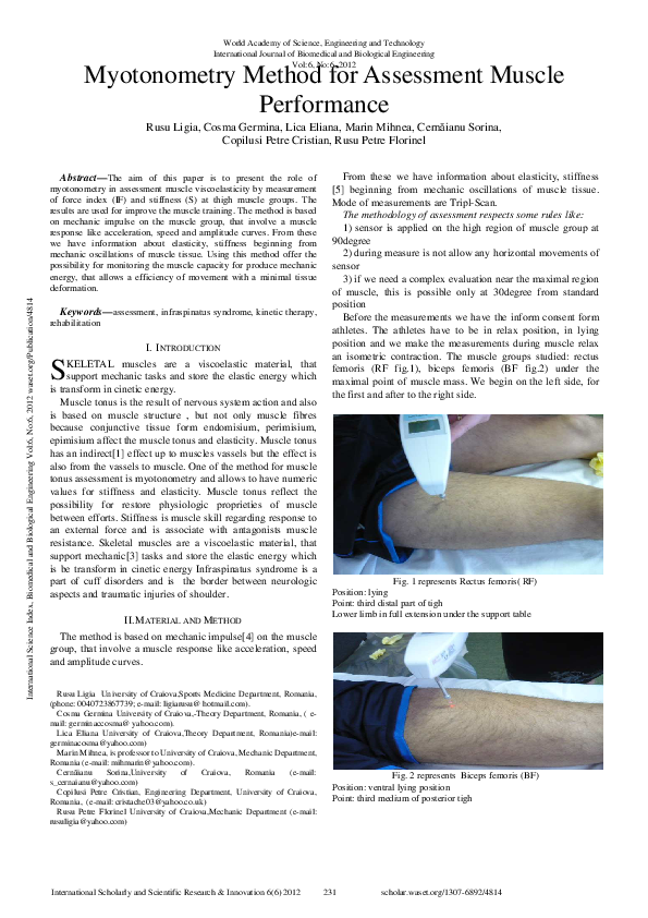 (PDF) Myotonometry Method For Assessment Muscle Performance