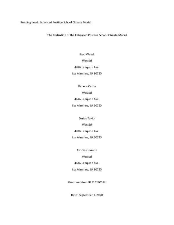 (PDF) The Evaluation of the Enhanced Positive School Climate Model
