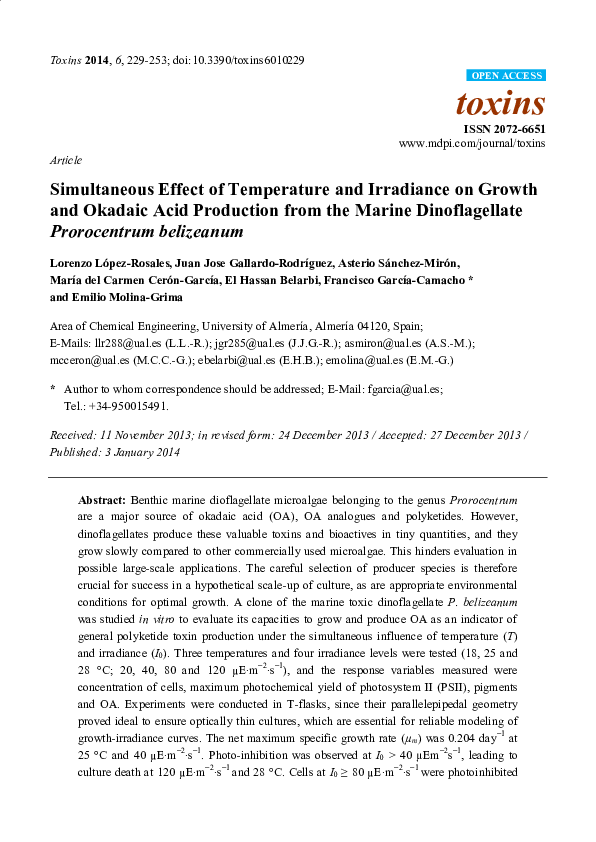(PDF) Simultaneous Effect of Temperature and Irradiance on Growth and ...
