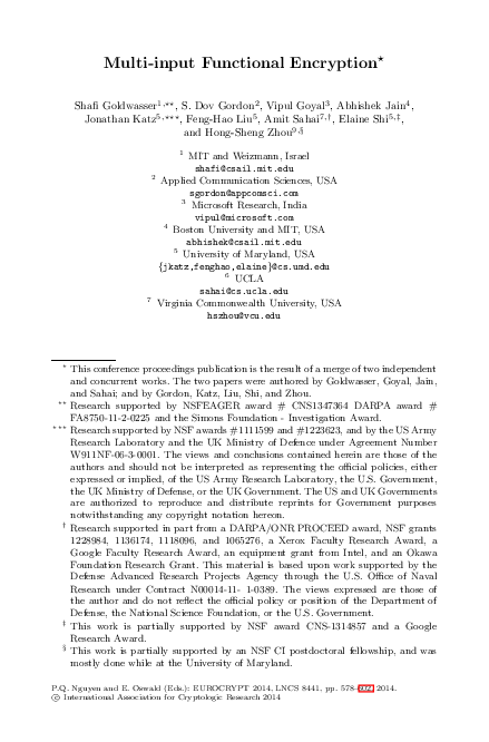 (PDF) Multi-input Functional Encryption