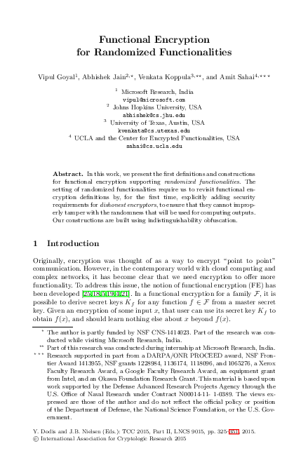 (PDF) Functional Encryption for Randomized Functionalities
