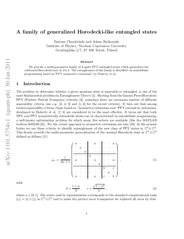 (PDF) A family of generalized Horodecki-like entangled states