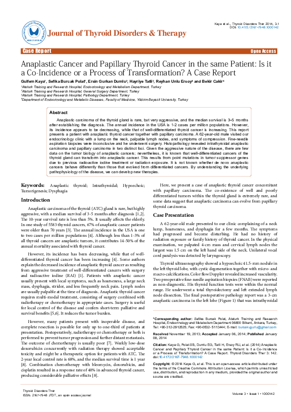 (PDF) Anaplastic Cancer and Papillary Thyroid Cancer in the same ...