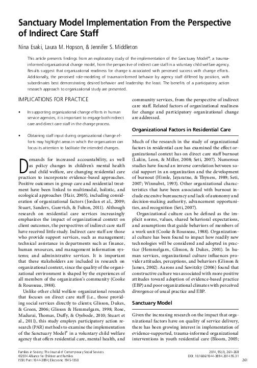 (PDF) Sanctuary Model Implementation from the Perspective of Indirect ...