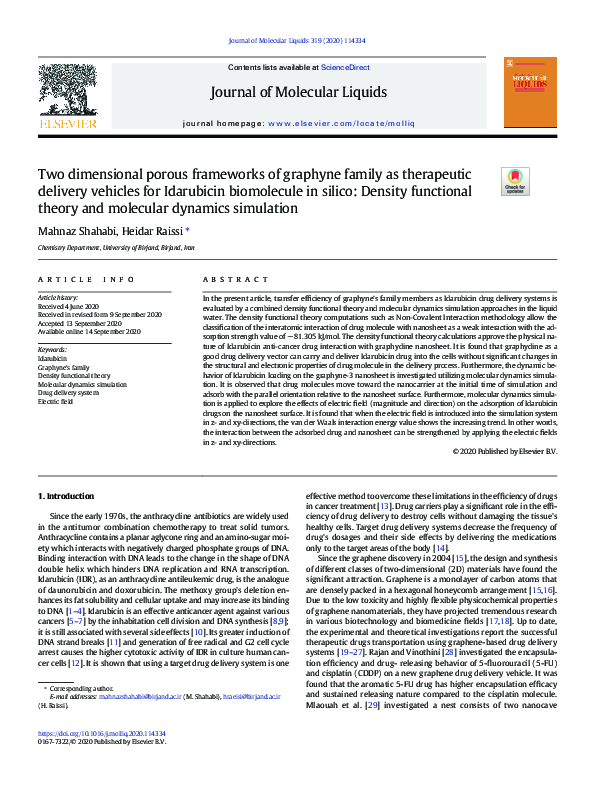 (PDF) Two dimensional porous frameworks of graphyne family as therapeutic delivery vehicles for ...