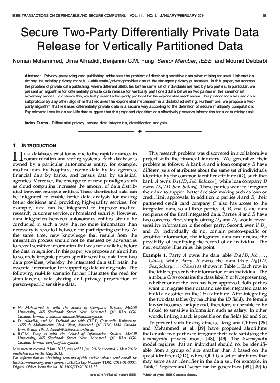 (PDF) Secure Two-Party Differentially Private Data Release for Vertically Partitioned Data