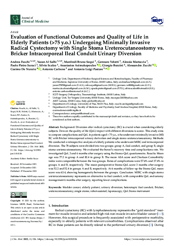 (PDF) Outcomes of Urinary Diversion in Elderly Patients