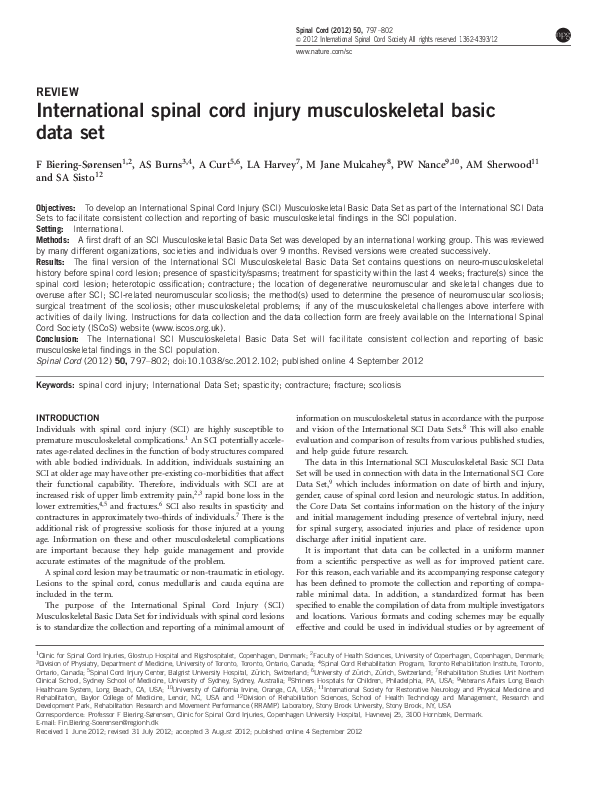 (PDF) International spinal cord injury musculoskeletal basic data set