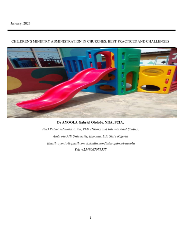 (PDF) CHILDREN'S MINISTRY ADMINISTRATION IN CHURCHES BEST PRACTICES AND ...