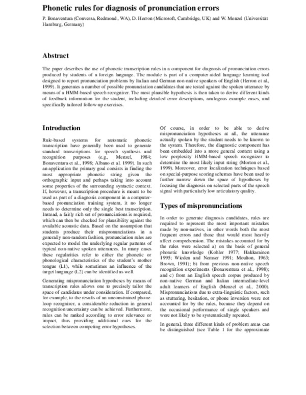 (PDF) Phonetic rules for diagnosis of pronunciation error s