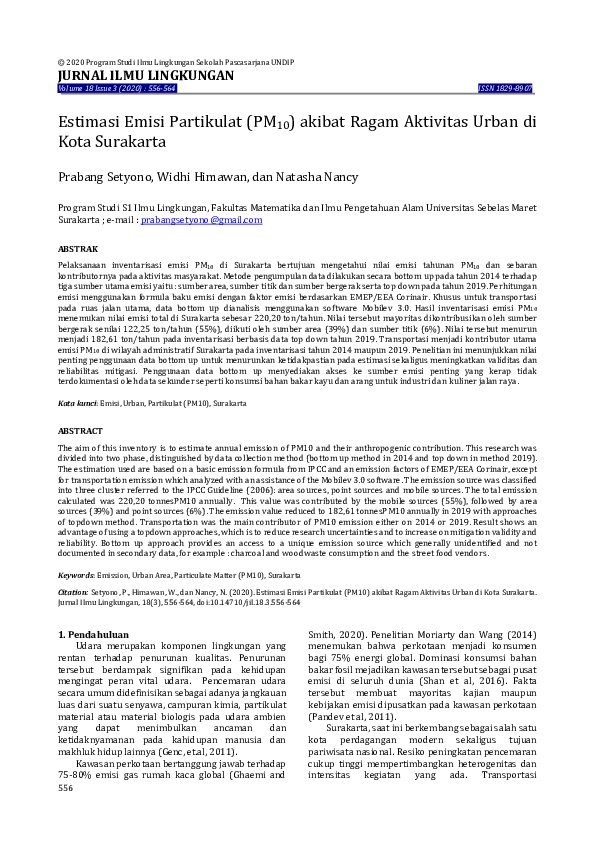 (PDF) Estimasi Emisi Partikulat (PM10) akibat Ragam Aktivitas Urban di ...